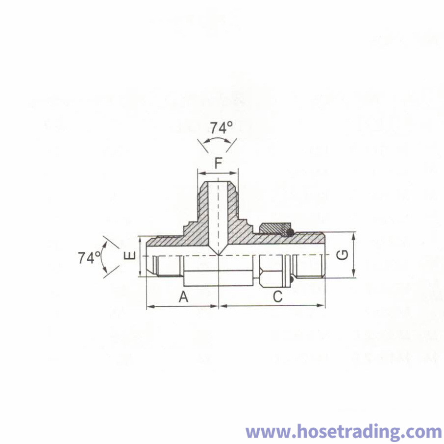 Metric 74° Cone/Metric Male Adjustable Stud End L-Series ISO 6149-3 Run Tee